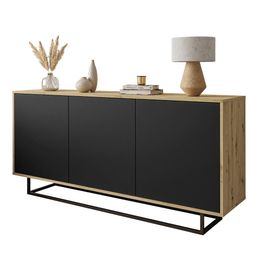 KOMMODE SANAYI II Eiche Artisan/Schwarz auf schwarzem Gestell