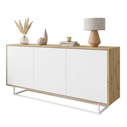 KOMMODE SANAYI II Eiche Artisan/Wei&szlig; auf wei&szlig;em Gestell