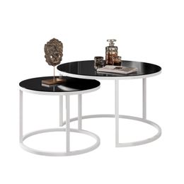 COUCHTISCH 2-in-1 CIRI GLASS mit schwarzer und wei&szlig;er Struktur