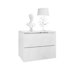 NACHTTISCH AURORA II SILVER Hochglanz Wei&szlig; mit LED-Beleuchtung &ndash; H&auml;ngend