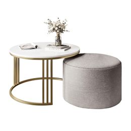 COUCHTISCH mit Hocker LORI Hochglanz geb&uuml;rstetes Gold/wei&szlig;er Glanz/Perfect Harmony 82