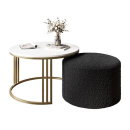 COUCHTISCH mit Hocker LORI Hochglanz geb&uuml;rstetes Gold/wei&szlig;er Glanz/Coral 60