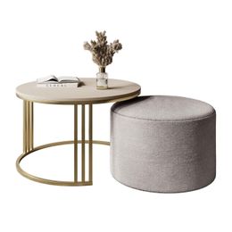 COUCHTISCH mit Hocker LORI MAT geb&uuml;rstetes Gold/Kaschmir matt/Perfect Harmony 82