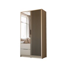 KLEIDERSCHRANK NELA, zweit&uuml;rig mit Lamellen und Spiegel, 105 cm, Kaschmir/Schwarz