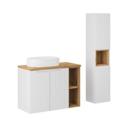 BADM&Ouml;BEL 80.4cm Riva 2er-Set Wei&szlig; und Holz