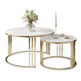 COUCHTISCH 2 in 1 LORI GLASS verchromt gold