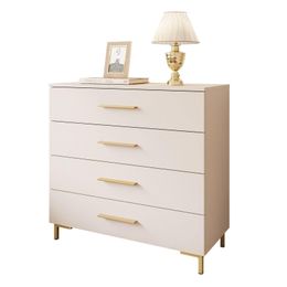 KOMMODE LINA KASCHMIR 4S mit Schubladen und LED-Beleuchtung Goldene Beine und Griffe