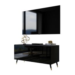 TV-ELEMENT AURA 100 Schwarz Hochglanz mit LED-Beleuchtung &ndash; Beinfarbe: Schwarz + Gold