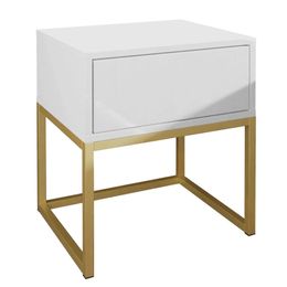NACHTTISCH BLANCO GOLD auf goldenem Gestell Wei&szlig; Hochglanz Kristallgriff