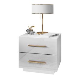 NACHTTISCH LINA LUX mit Griffen und Hochglanzplatte, LED &ndash; Griffe: Gold-Chrom