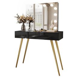 SCHMINKTISCH SIENNA GOLD ELITE mit Spiegel PUSH OPEN