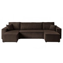 WOHNLANDSCHAFT Gepolstertes CARLO U Cord mit Schlaffunktion und Bettkasten, Poso 06