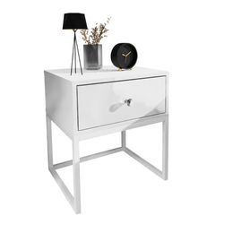 NACHTTISCH BLANCO LOFT Wei&szlig; Hochglanz auf wei&szlig;em Gestell Kristallgriff