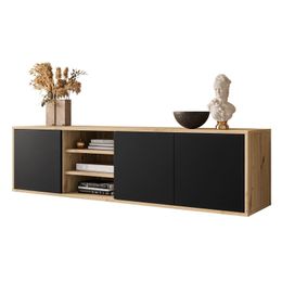TV-ELEMENT SANAYI H&auml;ngend mit Regalen Eiche Artisan/Schwarz