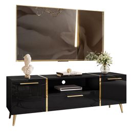 TV-ELEMENT ONYX AUF GOLDENEN BEINEN HOCHGLANZ 158 CM