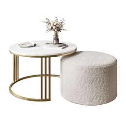 COUCHTISCH mit Hocker LORI Hochglanz geb&uuml;rstetes Gold/wei&szlig;er Glanz/Coral 65
