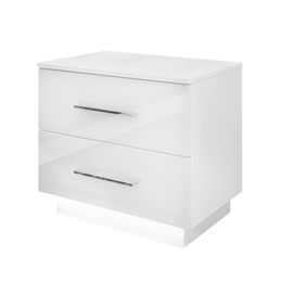 NACHTTISCH LINA mit Chromgriffen, Hochglanz, LED