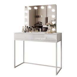 SCHMINKTISCH BLANCO LOFT ELITE mit Spiegel und Beleuchtung Wei&szlig; Hochglanz PUSH OPEN