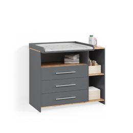 WICKELKOMMODE Torino Anthrazit/Goldkraft Eiche mit 3 Schubladen