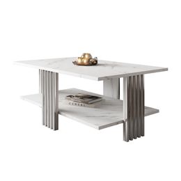 COUCHTISCH SAPHIRA SILVER mit Ablageboden, Wei&szlig;er Marmor
