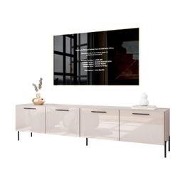 TV-ELEMENT AURA 200 KASCHMIR Hochglanz auf geraden schwarzen Beinen + LED