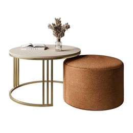 COUCHTISCH mit Hocker LORI MAT geb&uuml;rstetes Gold/Kaschmir matt/Perfect Harmony 52