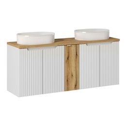 DOPPELWASCHTISCH 140cm Riva Wei&szlig; und Holz