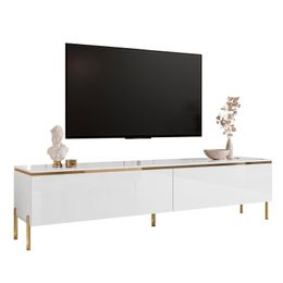 TV-LOWBOARD AURORA Wei&szlig; mit gerade Goldchrom Fu&szlig;e