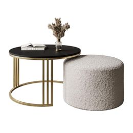 COUCHTISCH mit Hocker LORI MAT geb&uuml;rstetes Gold/schwarz matt/Coral 65
