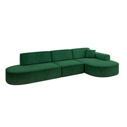 ECKSOFA Ottomane Rechts MARI-L2 - 328x171x79 cm Dunkelgr&uuml;n Velours