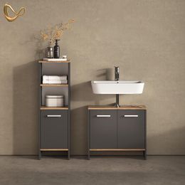 BADEZIMMERM&Ouml;BEL-SET Amalfi Anthrazit/Goldkraft Eiche 2 Teile