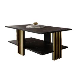 COUCHTISCH SAPHIRA GOLD mit Ablageboden, Schwarz Marmour
