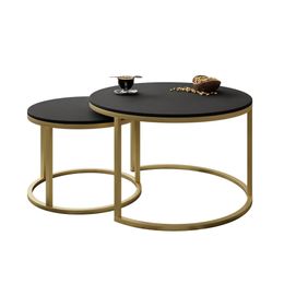 COUCHTISCH CIRI SLIM 2-in-1 goldene Struktur schwarz matt
