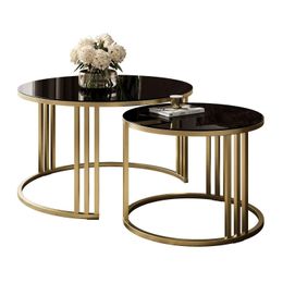 COUCHTISCH 2in1 LORI GLASS geb&uuml;rstetes Gold, geb&uuml;rstetes Gold / schwarzes Glas