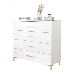 KOMMODE LINA GOLD mit goldenen Griffen und Beinen LED