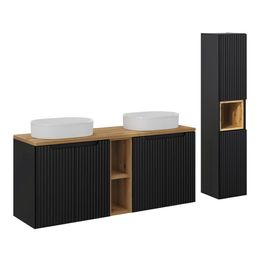 BADM&Ouml;BEL 140.4cm Riva 2er-Set Schwarz und Holz
