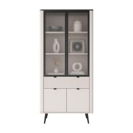 BREITE Vitrine AUTUMN 2D2W1S mit Schublade, Kaschmir / Grauer Stein