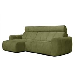 ECKSOFA KIMI 3-Sitzer, ausziehbarer Sitz, verstellbare Kopfst&uuml;tzen, olivgr&uuml;n