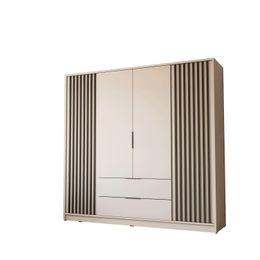 KLEIDERSCHRANK NELA, viert&uuml;rig mit Lamellen, 206 cm. Kaschmir/Schwarz