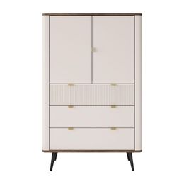 HIGHBOARD mit Schubladen AUTUMN 2D3S mit geriffelter Front, Kaschmir / Nussbaum