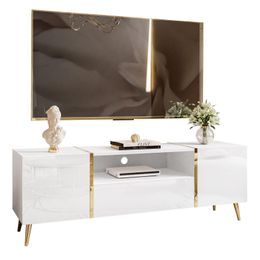 TV-ELEMENT ONYX AUF GOLDENEN BEINEN HOCHGLANZ 158 CM PUSH OPEN
