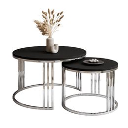 COUCHTISCH 2 in 1 LORI verchromt silber schwarz matt