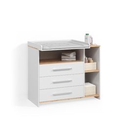 WICKELKOMMODE Torino Wei&szlig;/Goldkraft Eiche mit 3 Schubladen