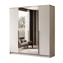 KLEIDERSCHRANK AURORA 4D mit Spiegel mit goldenen Griffen