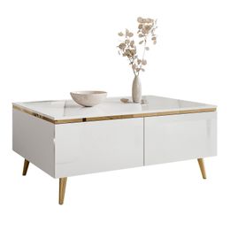 COUCHTISCH AURORA mit Staufach Wei&szlig; / Wei&szlig; hochglanz