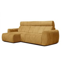ECKSOFA KIMI 3-Sitzer, ausziehbarer Sitz, verstellbare Kopfst&uuml;tzen, senfgelb