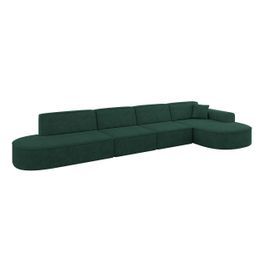 ECKSOFA Ottomane Rechts MARI-L3 - 413x171x79 cm Gr&uuml;n Velours