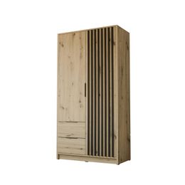 KLEIDERSCHRANK NELA, zweit&uuml;rig mit Lamellen, 105 cm, Artisan/Schwarz