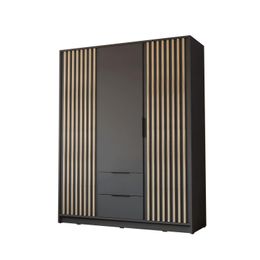KLEIDERSCHRANK NELA, dreit&uuml;rig mit Lamellen, 155 cm, Graphit/Artisan