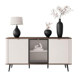 KOMMODE auf F&uuml;&szlig;en AUTUMN 2D1W mit Glasfront, Kaschmir / Nussbaum
